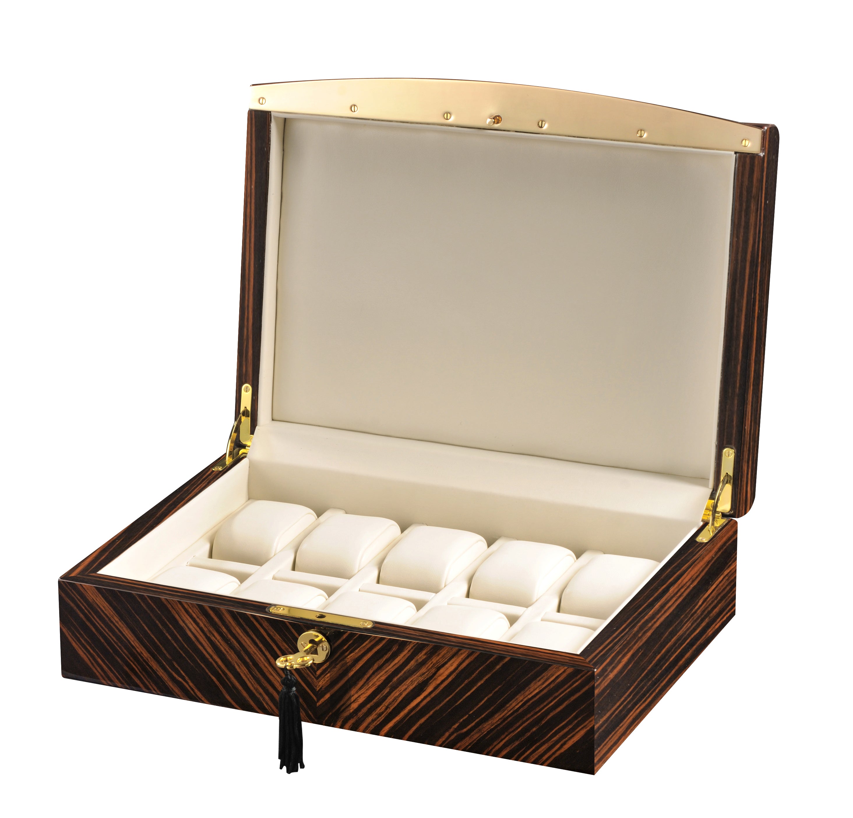 VOLTA EBONY WOOD 10 WATCH CASE WITH GOLD ACCENTS AND CREAM LEATHER INT ...