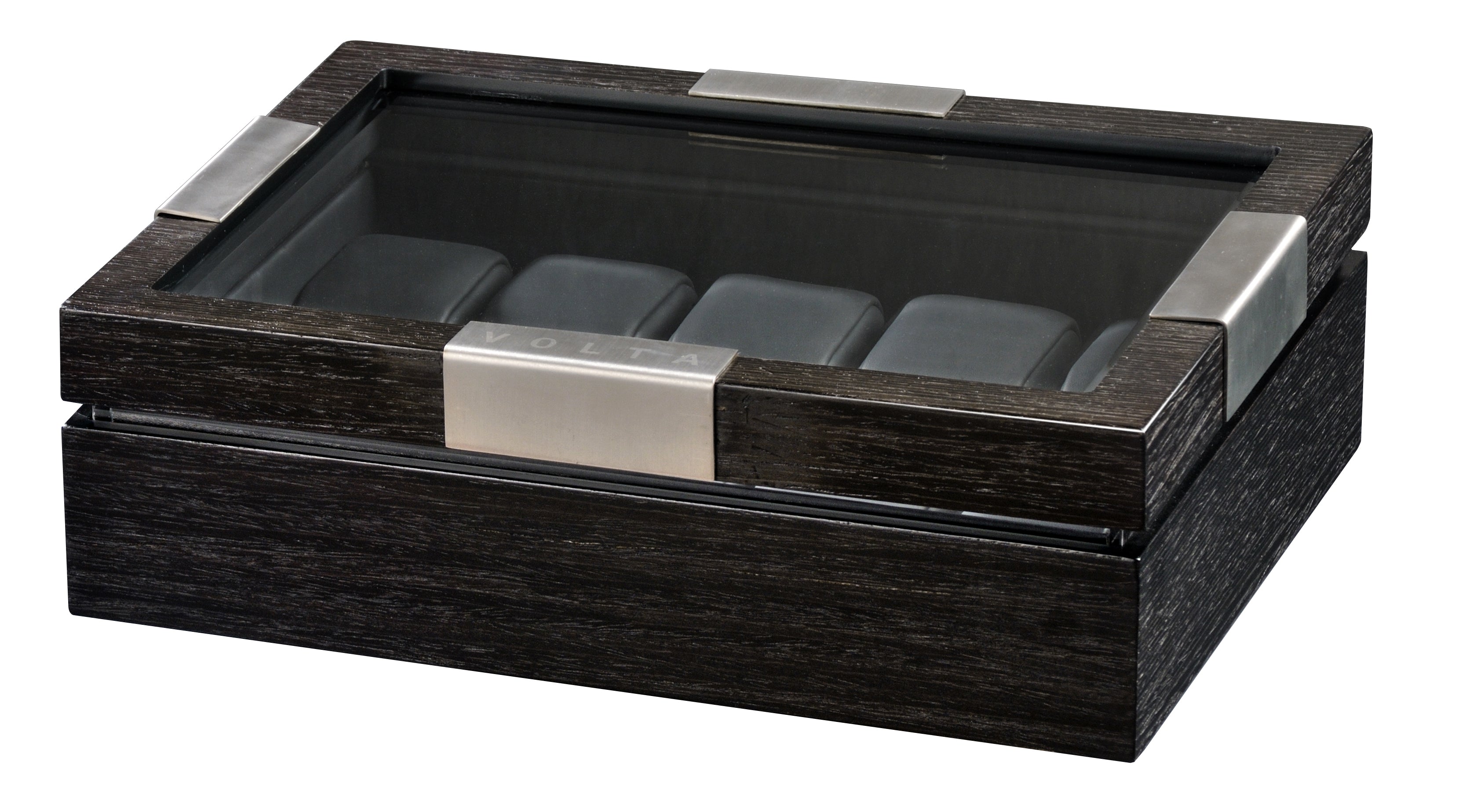 VOLTA MATTE CHARCOAL GRAIN PATTERN 10 WATCH CASE WITH SEE THROUGH TOP ...