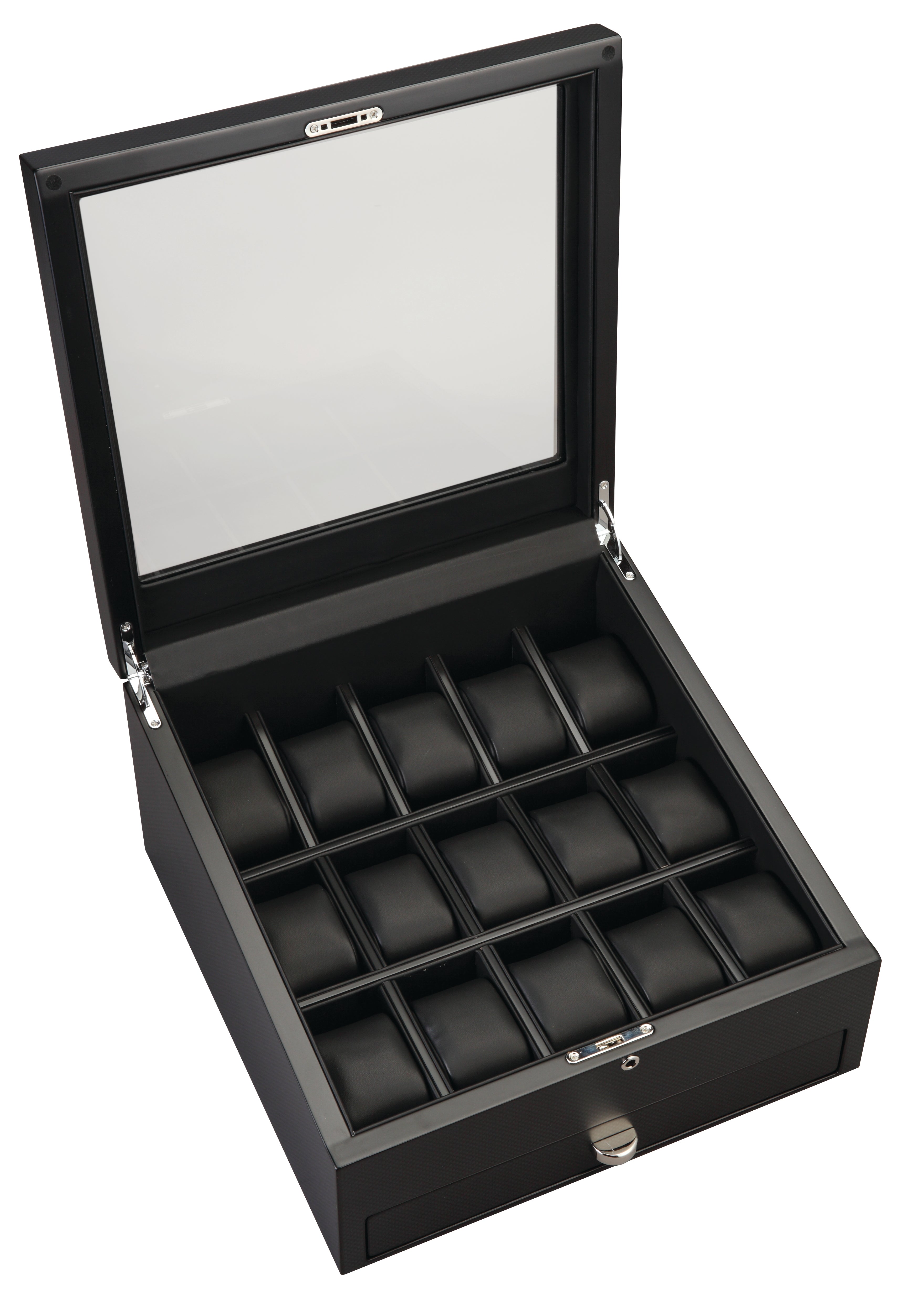 VOLTA CARBON FIBER 15 WATCH CASE WITH ADDITIONAL STORAGE AND SEE THROU ...